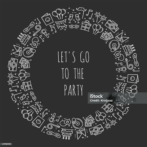 파티 라운드 프레임 축 하 패턴입니다 생일 휴가 이벤트 카니발 축제 파티 장식 요소 얇은 아이콘 재미 있는 벡터 일러스트입니다 선 배경입니다 텍스처입니다 마스크 선물 케이크