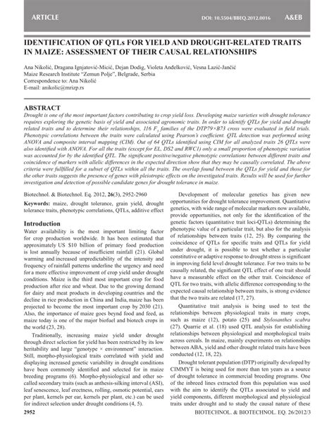 Pdf Identification Of Qtls For Yield And Drought Related Traits In