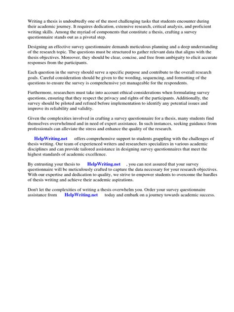 How To Write Survey Questionnaire For Thesis Pdf Survey Methodology Thesis