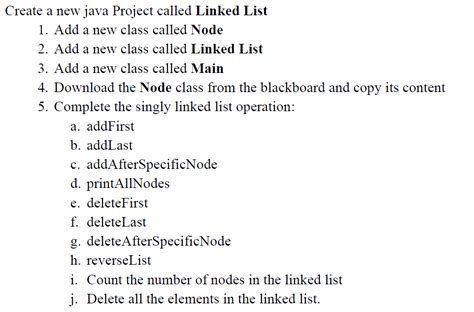 Solved Create A New Java Project Called Linked List Add A Chegg