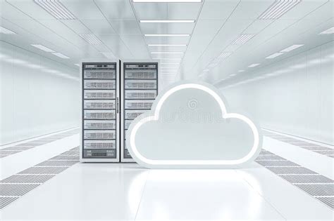 Futuristic Data Center With Glowing Cloud Symbol Representing Modern Cloud Computing And Digital