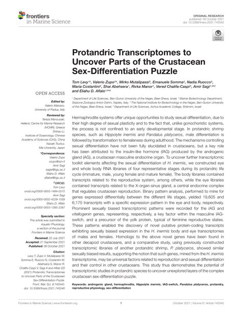 Pdf Protandric Transcriptomes To Uncover Parts Of The Crustacean Sex