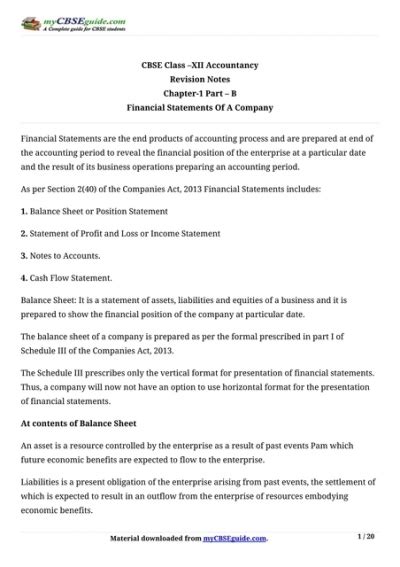 Revisionnotes Financial Statement 1
