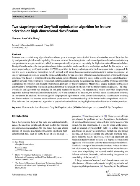 Pdf Two Stage Improved Grey Wolf Optimization Algorithm For Feature Selection On High