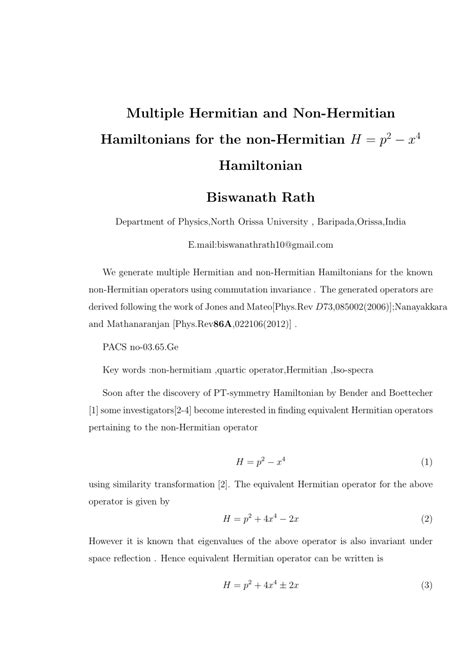 Pdf Multiple Hermitian And Non Hermitian Hamiltonians For The Non