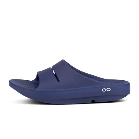 Oofos Ooahh Slide Sandal Unisex Navy The Heel Shoe Fitters