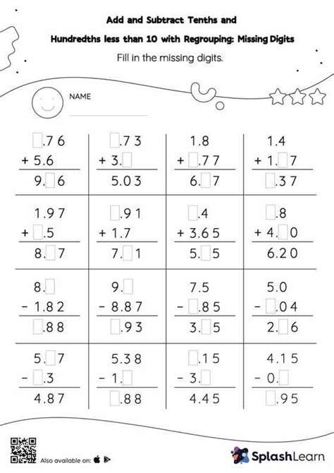 Add And Subtract Tenths And Hundredths Less Than 10 With Regrouping
