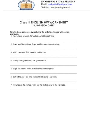 Fillable Online Class III ENGLISH HW WORKSHEET Sandipani Vidya Mandir Fax Email Print PdfFiller