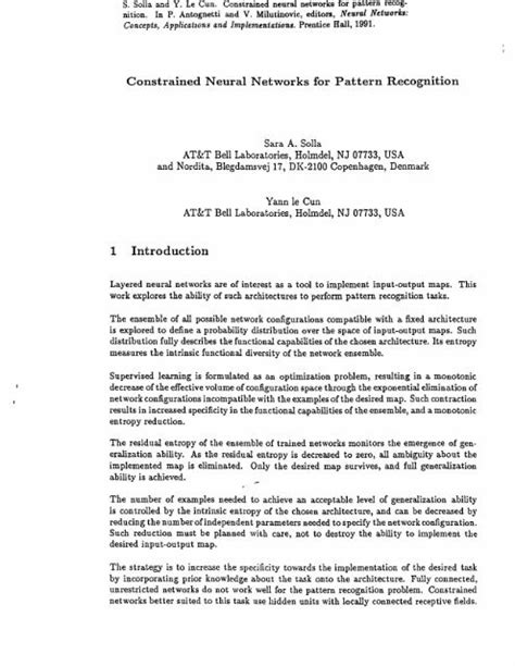 Constrained Neural Networks For Pattern Recognition Yann Lecun