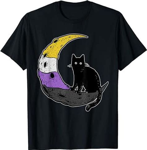Nonbinary Moon Space Cat Lgbt Pride With Nb Non Binary Flag T Shirt