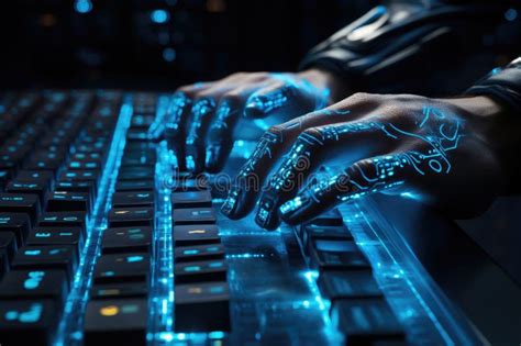 A Hand Of A Robot Typing On A Laptop Chatbot Robotic Futuristic Artificial Intelligence Concept