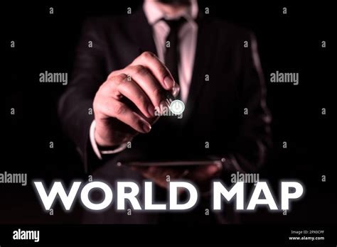 Sign Displaying World Map Business Overview A Diagrammatic Representation Of The Surface Of The