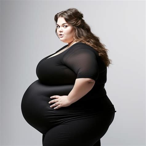 Portrait Of Beautiful Plus Size Woman With Big Belly Studio Shot