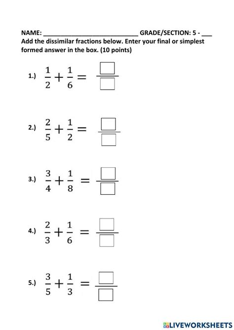 Adding Dissimil Free Interactive Worksheets 4906711