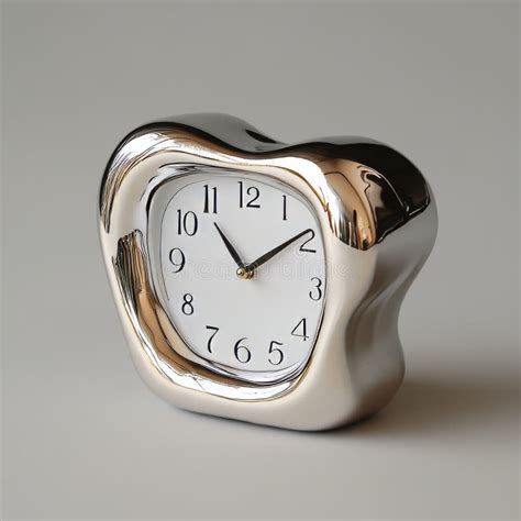 Modern Chrome Desk Clock Distorted And Abstract Design Timepiece Isolated On A White Background