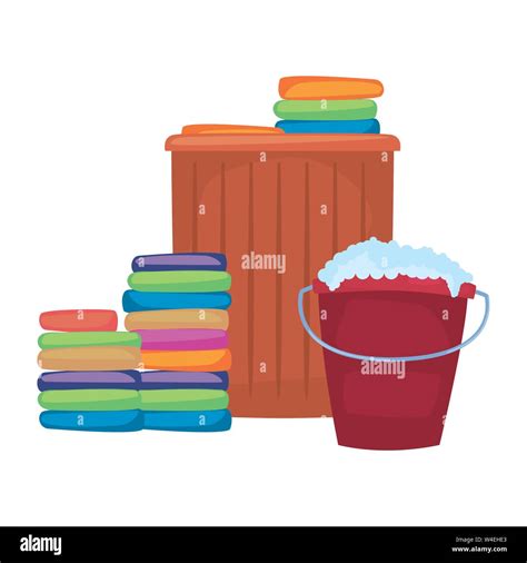 Bucket Laundry Clothes Bubbles Cleaning Products And Supplies Vector Illustration Stock Vector