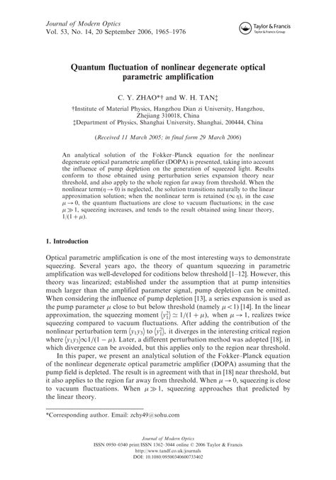Pdf Quantum Fluctuation Of Nonlinear Degenerate Optical Parametric