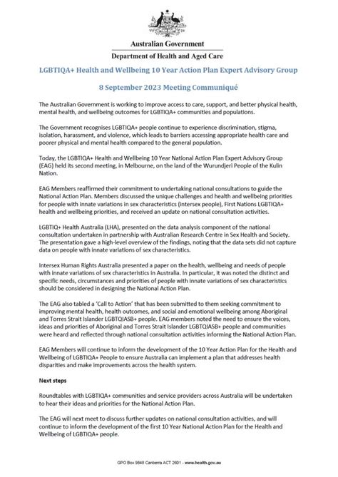 Lgbtiqa Health And Wellbeing 10 Year National Action Plan Expert