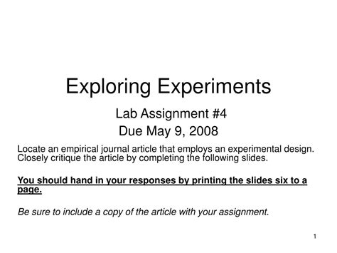 Ppt Exploring Experiments Lab Assignment 4 Due May 9 2008 Powerpoint Presentation Id8911877