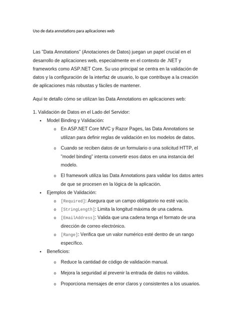 Uso De Data Annotations Para Aplicaciones Web Pdf Aplicación Web