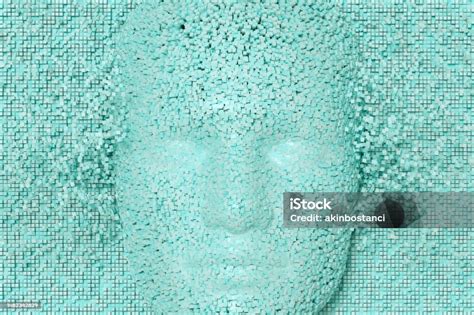 Artificial Intelligence Deep Learning Technology Background Dissolving Human Face With Cube