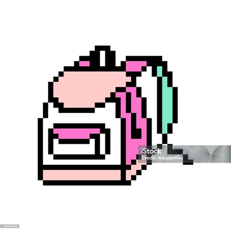 핑크 픽셀 아트 백팩 흰색 배경에 고립 된 8 비트 학교 가방 아이콘 올드 스쿨 빈티지 복고풍 80 년대 90 년대 슬롯 머신 비디오 게임 그래픽 픽셀 아트에 대한 스톡