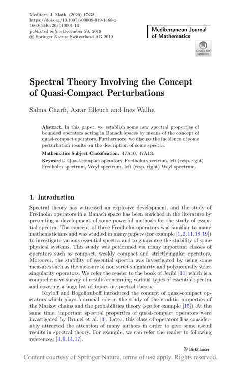 Spectral Theory Involving The Concept Of Quasi Compact Perturbations Request Pdf