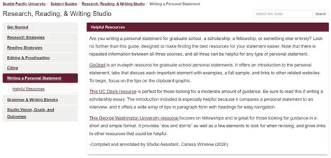 Writing Personal Statements Web Page Carissa Winslow
