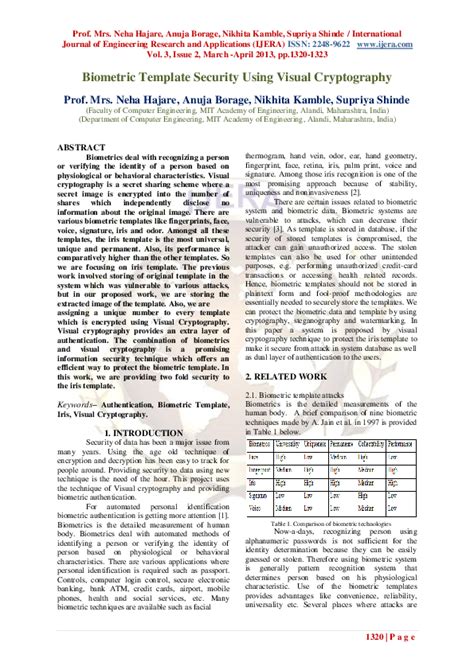 pdf biometric template security using visual cryptography