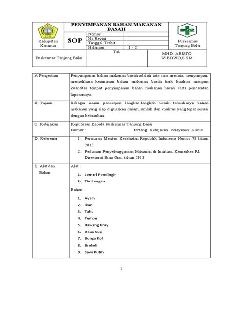 Sop Penyimpanan Bahan Makanan Basah Pdf