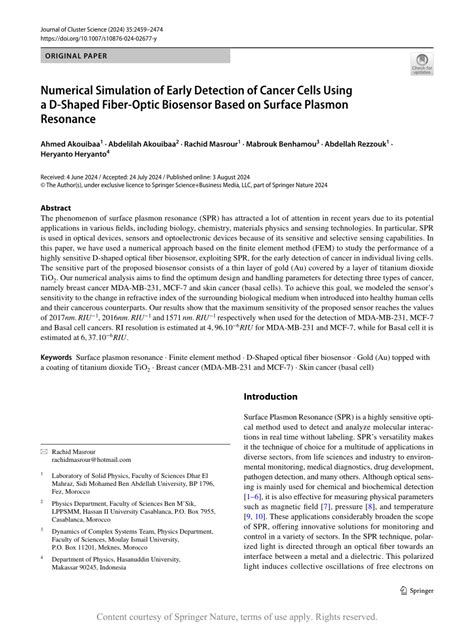 Numerical Simulation Of Early Detection Of Cancer Cells Using A D Shaped Fiber Optic Biosensor