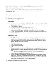 MLA Quiz Study Guide Docx This Week You Will Take A Quiz About All The MLA Formatting And