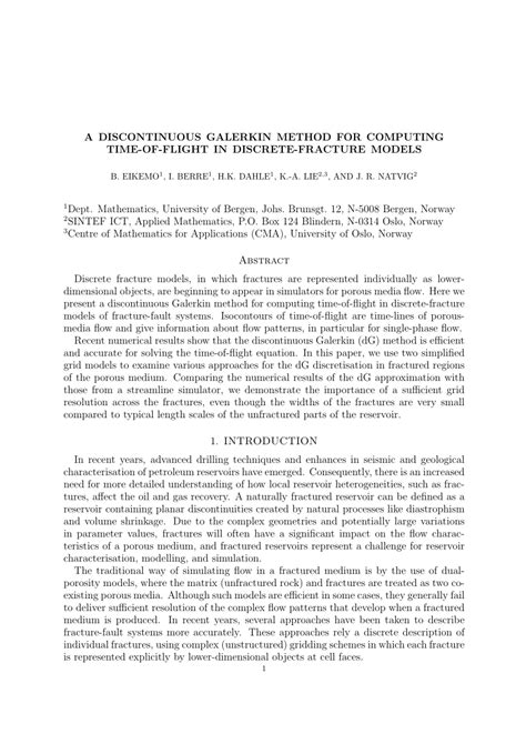Pdf A Discontinuous Galerkin Method For Computing Time Of Flight In Discrete Fracture Models