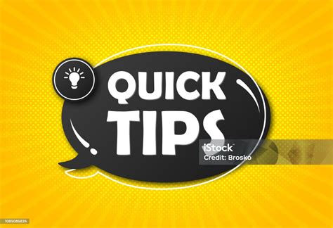 빠른 팁 힌트 유용한 트릭 웹사이트에 대 한 도구 설명 유용한 정보 크리에이 티브 배너입니다 솔루션 및 조언의 아이콘입니다 줄무늬 레이디얼 노란색에 텍스트 배경으로 검은
