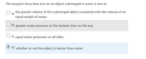 solved the buoyant force that acts on an object submerged in