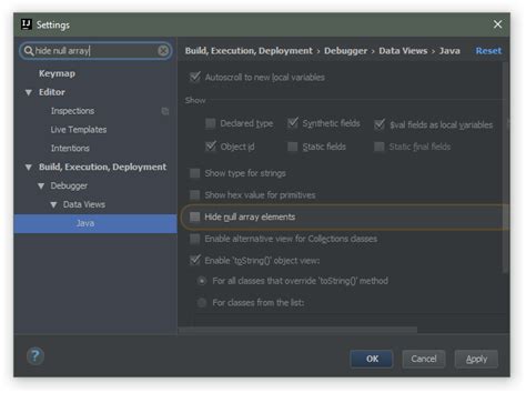 debugging intellij idea debugger does not show null element in a list