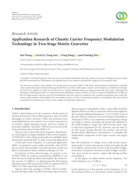 Pdf Application Research Of Chaotic Carrier Frequency Modulation Technology In Two Stage