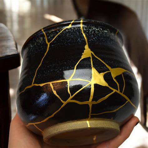 Bol Chawan Bleu à Vendre Kintsugi Or 24 Carats