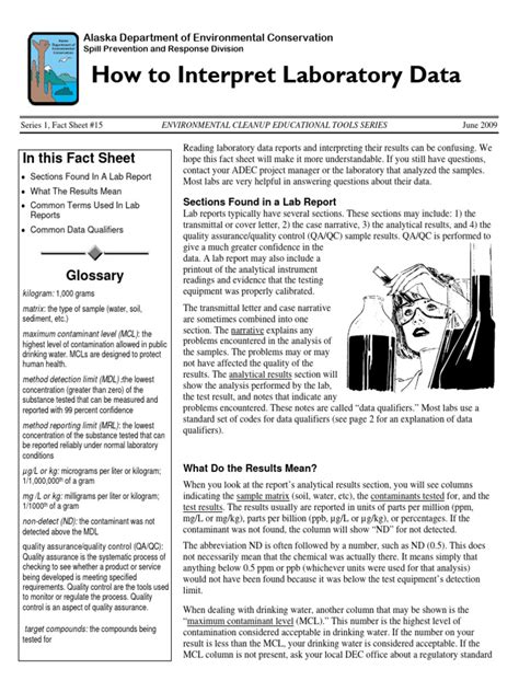Interpreting Lab Data Pdf Parts Per Notation Quality Assurance