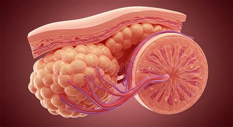 Illustration Of Mammary Gland Anatomy Showing Lobules And Ducts