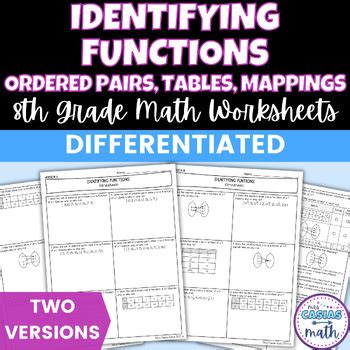 Identifying Functions Ordered Pairs Tables Mappings Differentiated Worksheets