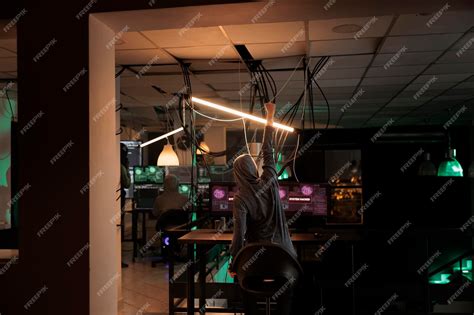 Free Photo Online Criminal Celebrating Computer System Victory Successful Hacking At Night