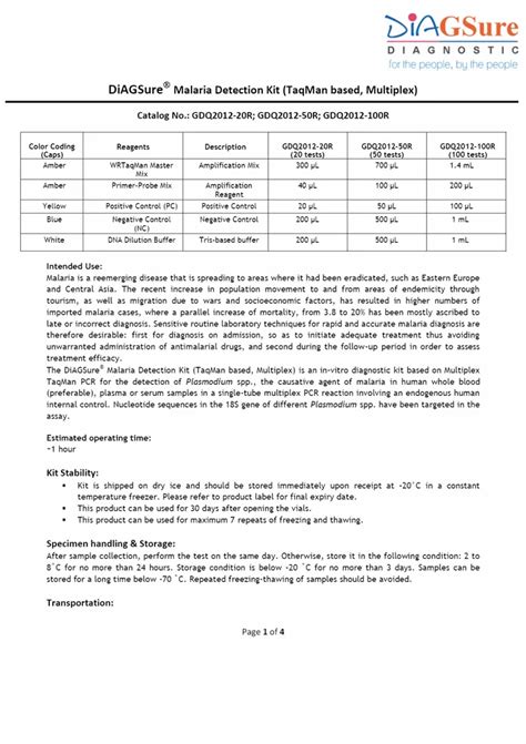 Diagsurc Malaria Detection Assay Multiplex Taqman Based At ₹ 38500kit Pcr Kit In Kolkata