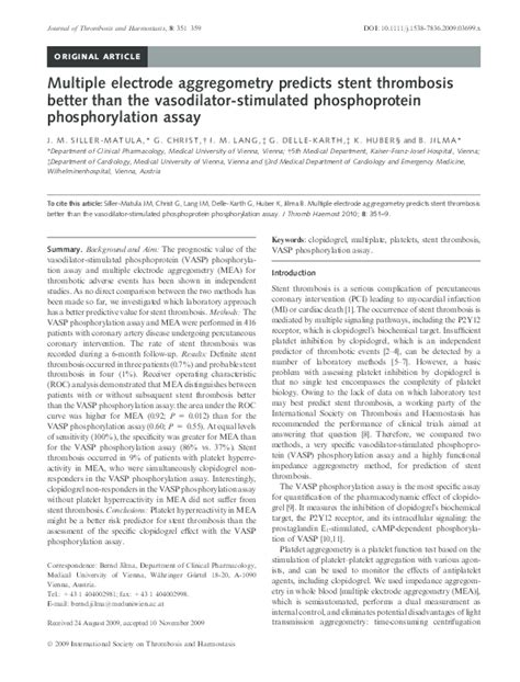 Pdf Multiple Electrode Aggregometry Predicts Stent Thrombosis Better