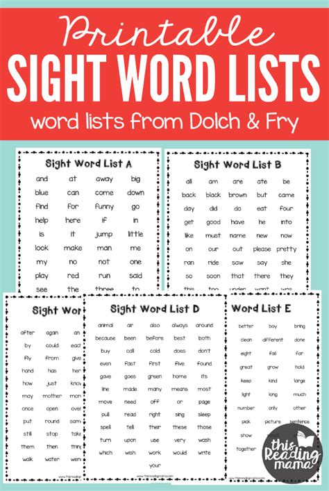 Printable Dolch Sight Words Showhilo