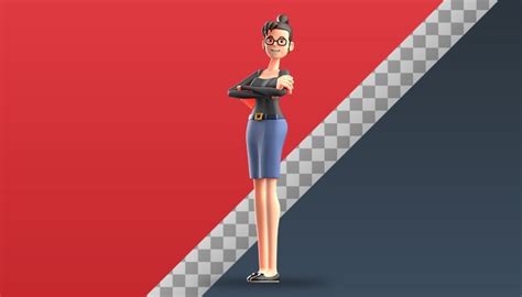 تصویر Png کاراکتر سه بعدی دختر عینکی جوان دست به سینه ایران پیک پیکفری