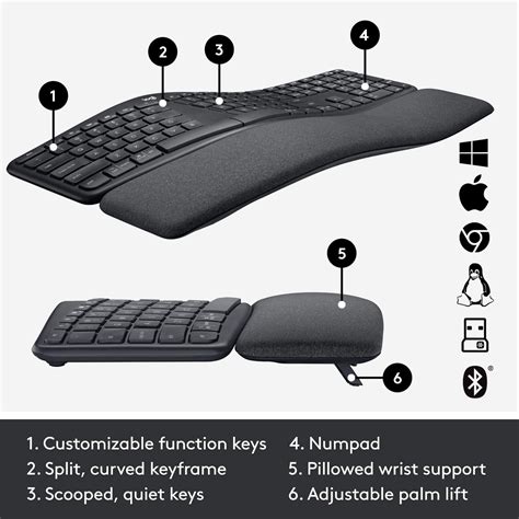 Black Logitech Ergo K860 Wireless Ergonomic Keyboard Size Regular