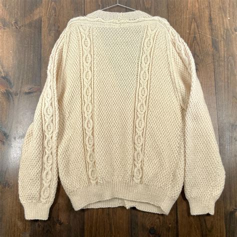 Vintage 1990s Wool Chunky Thick Cable Knit Button Cardigan Sweater