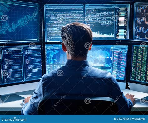 Person Coding On Multiple Screens With Data Analysis Stock Illustration Illustration Of