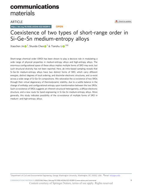Pdf Coexistence Of Two Types Of Short Range Order In Sigesn Medium